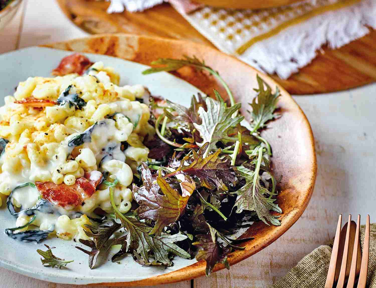 Mac & Cheese with Bacon, Kale & Rocket | Florette Salad | Make it ...